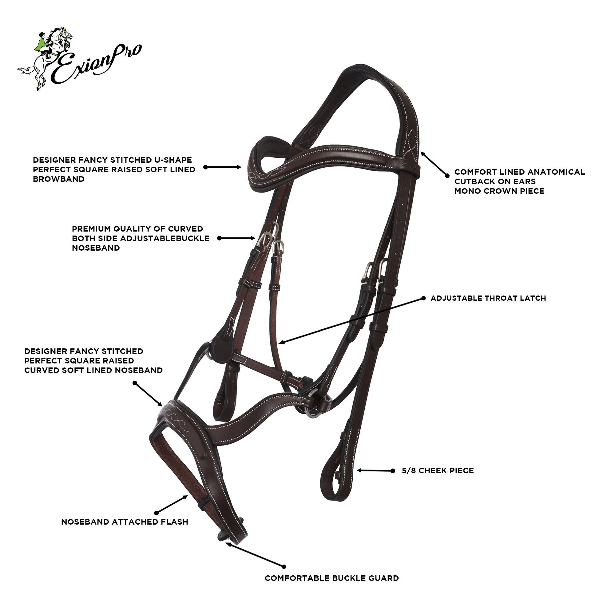 ExionPro Anatomical Drop Noseband Bridle with Reins | Jumping Bridles ...