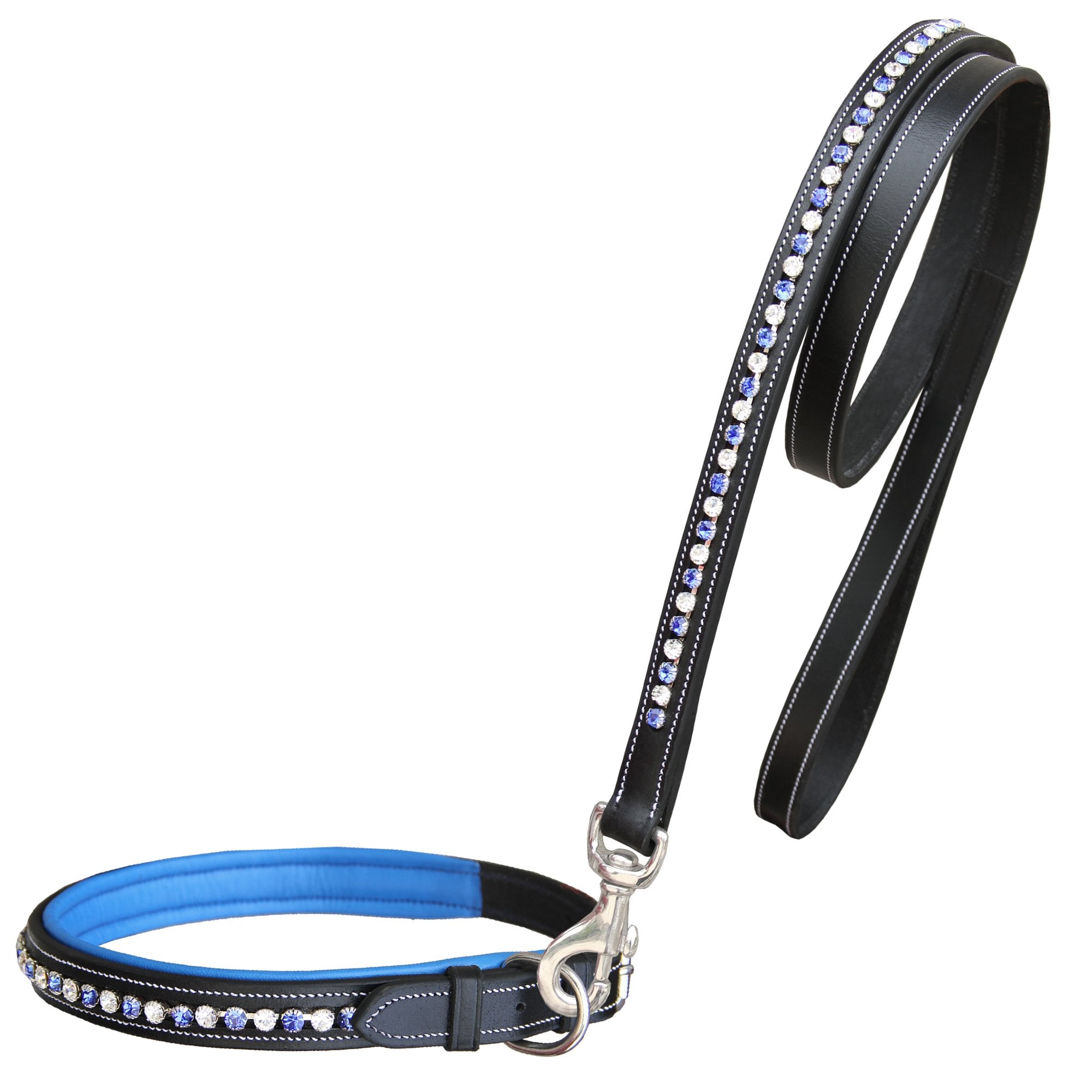 Leather Dog Collars - ExionPro White & Blue Bling Dog Collar With Lead ...